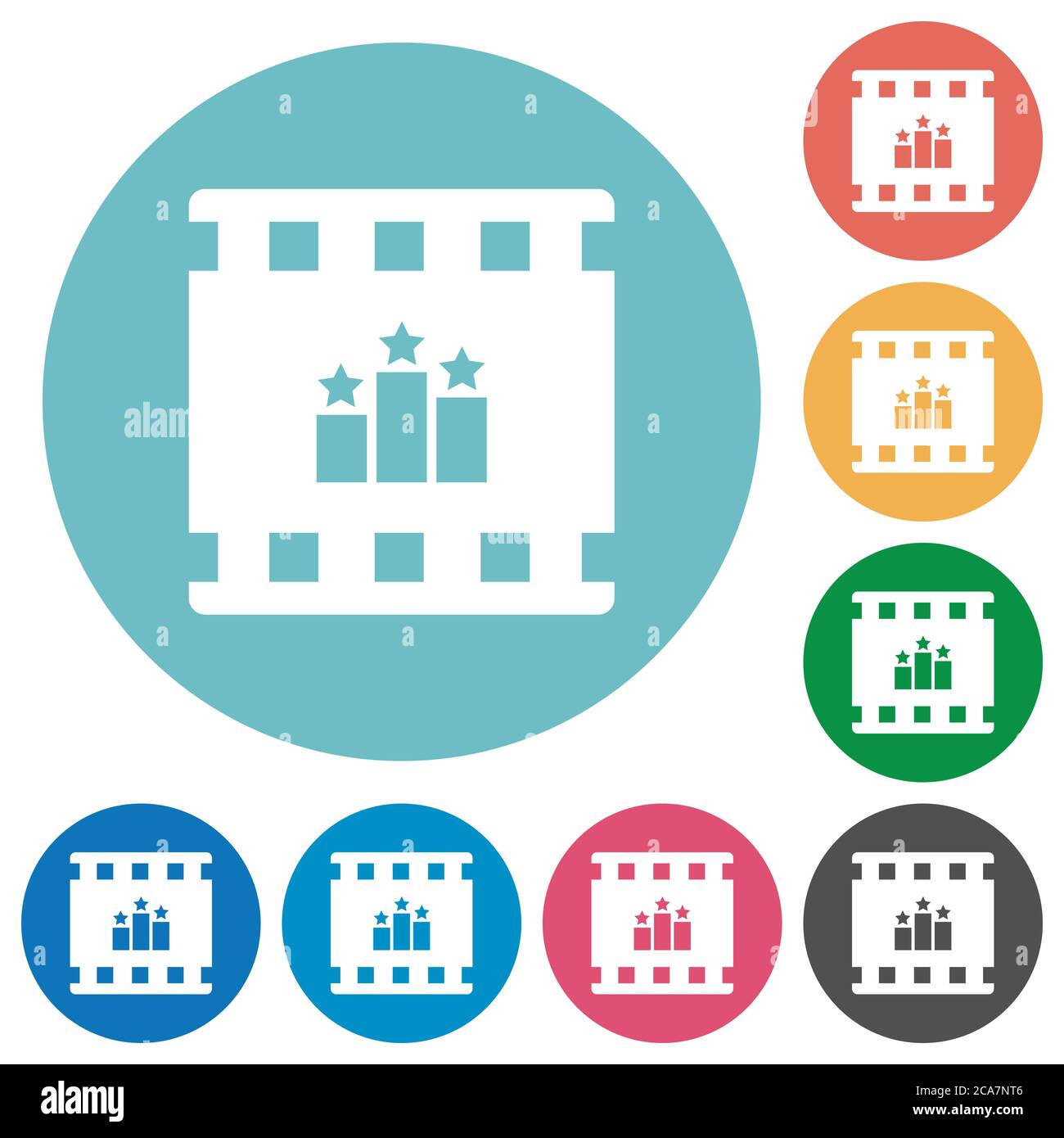 rank movie flat white icons on round color backgrounds Stock Vector ...