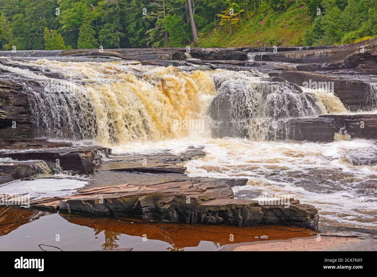 Nawadaha Falls on the Presque Isle River in Michigan Stock Photo - Alamy