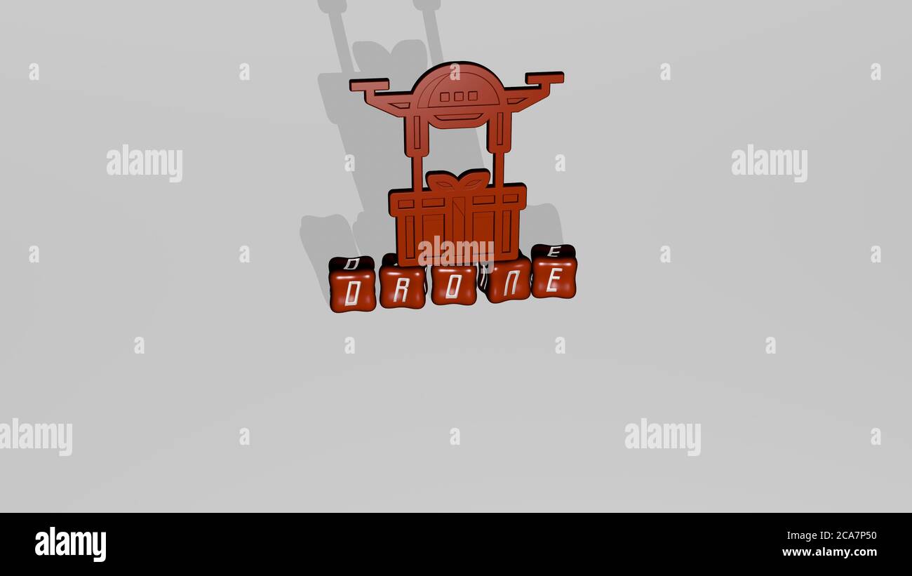 3D graphical image of DRONE vertically along with text built by ...