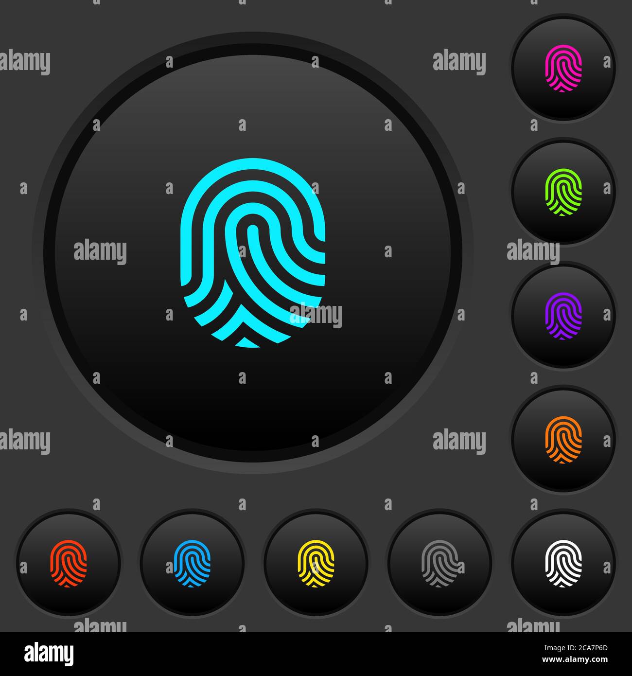 Fingerprint dark push buttons with vivid color icons on dark grey ...