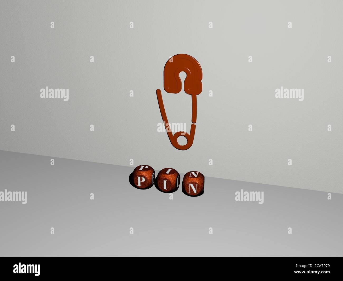 3D representation of pin with icon on the wall and text arranged by ...
