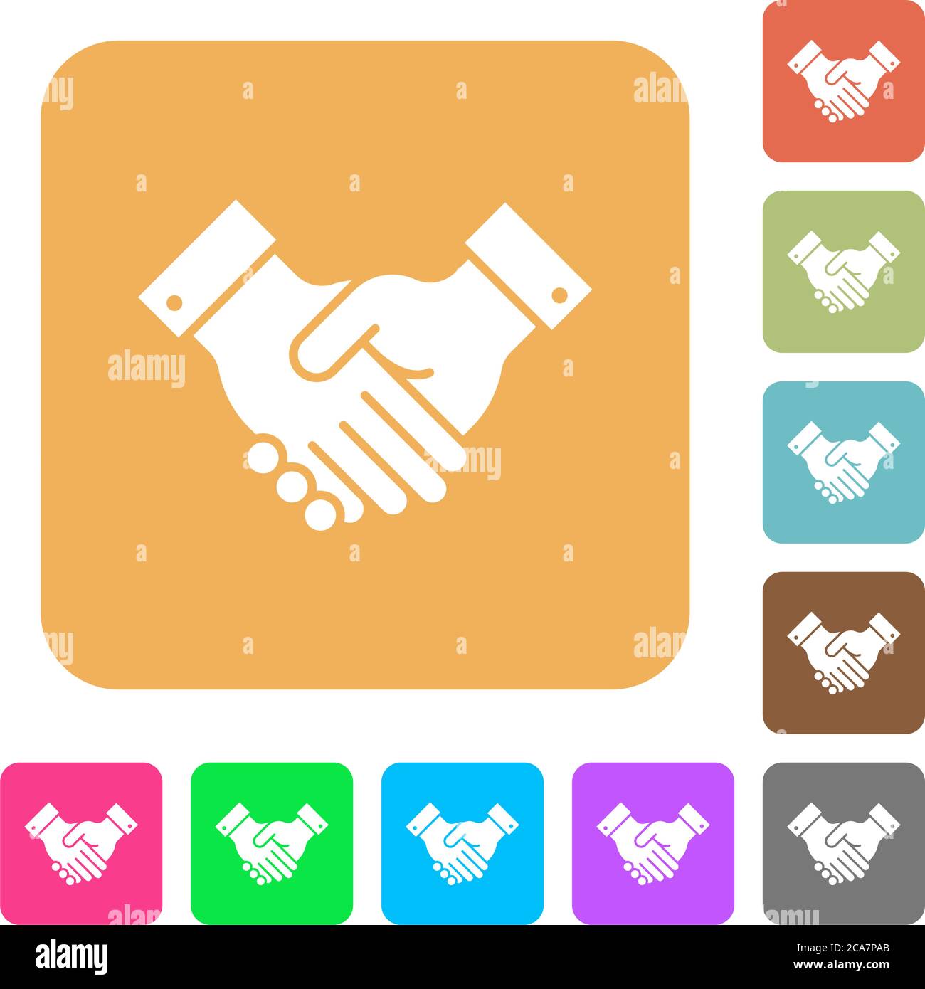 Partnership flat icons on rounded square vivid color backgrounds Stock ...