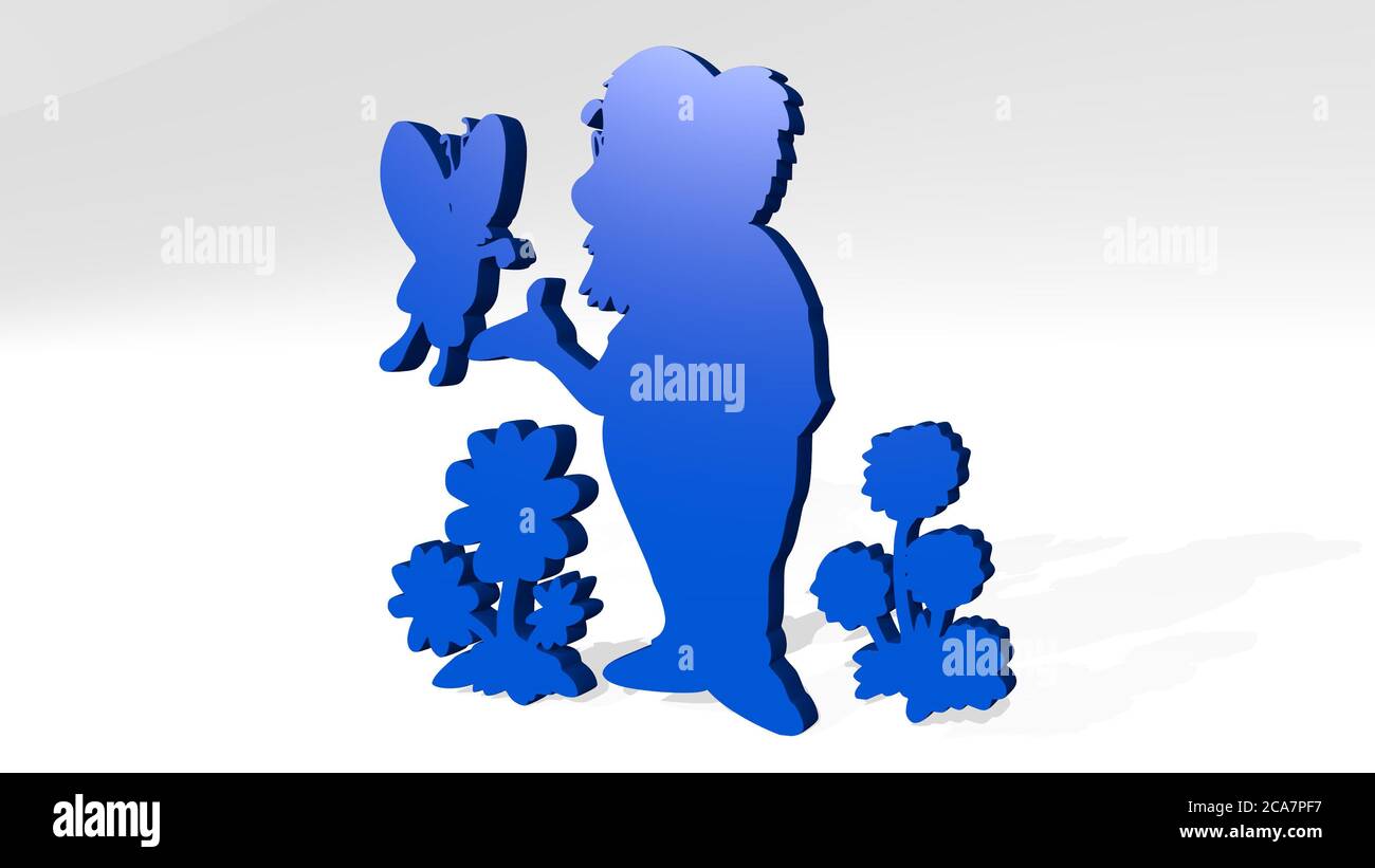 PROFESSOR WITH PLANTS stand with shadow. 3D illustration of metallic ...