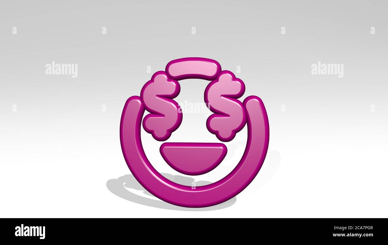 SMILEY RICH ALTERNATE stand with shadow. 3D illustration of metallic ...