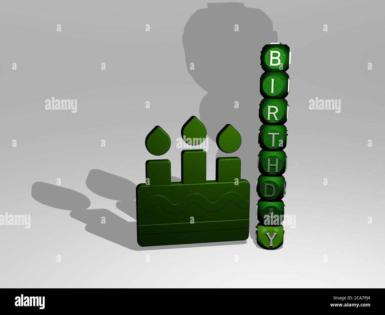 3D representation of birthday with icon on the wall and text arranged ...