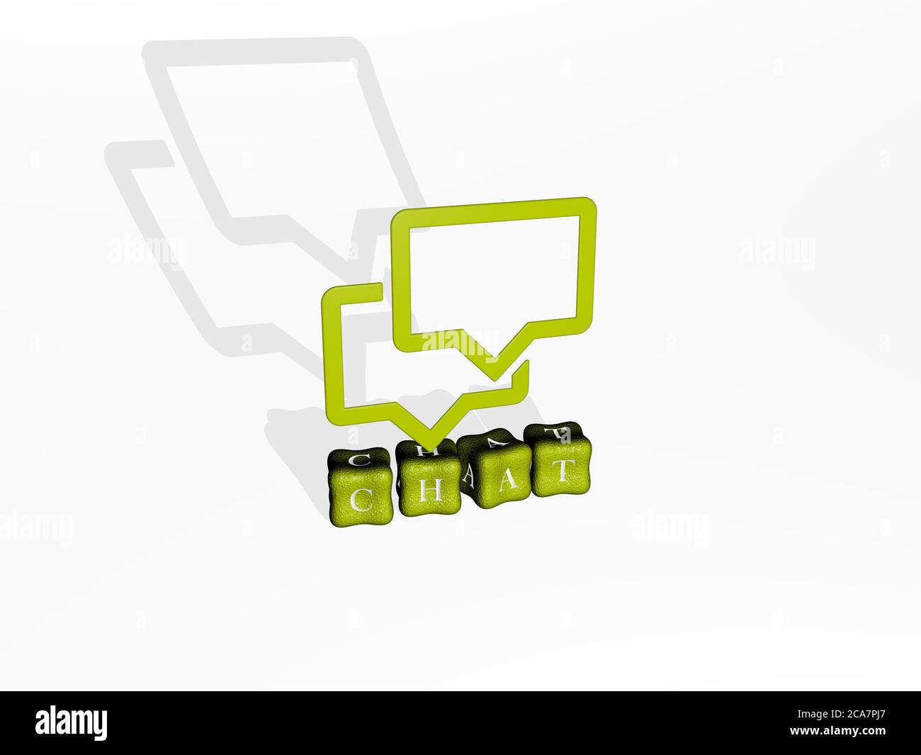 3D illustration of CHAT graphics and text made by metallic dice letters ...