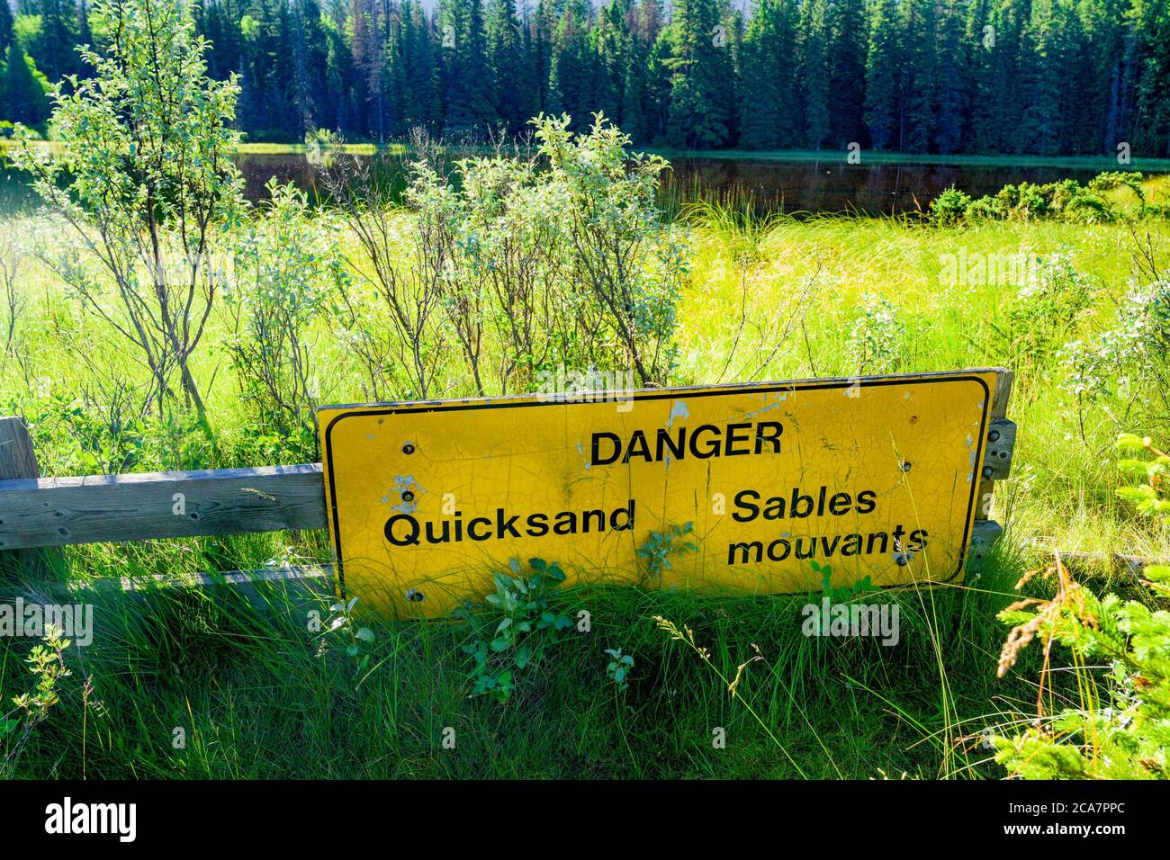 Danger sign, quicksand Ochre Lake, Jasper National ParkJasper National ...