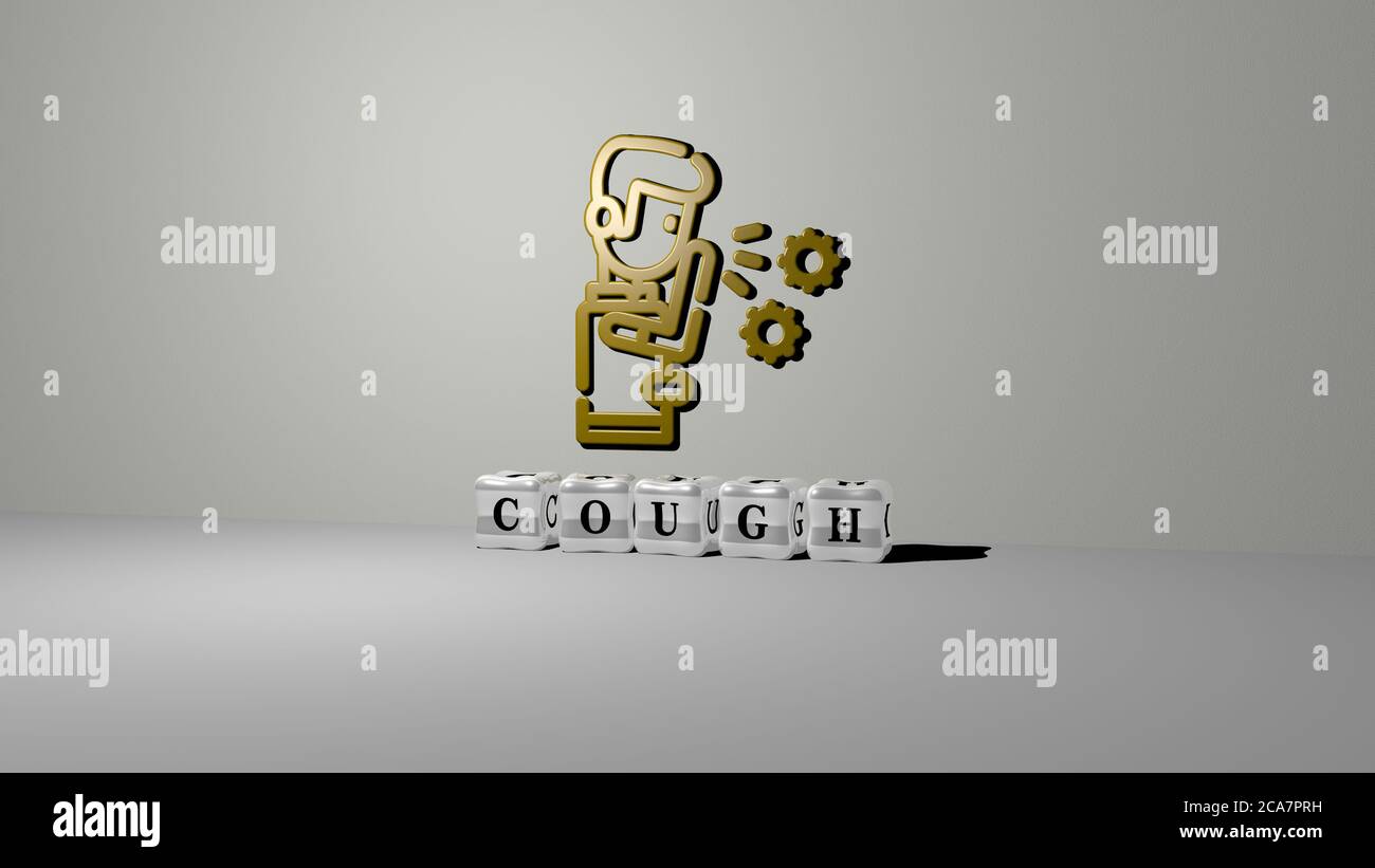 3D illustration of cough graphics and text made by metallic dice ...