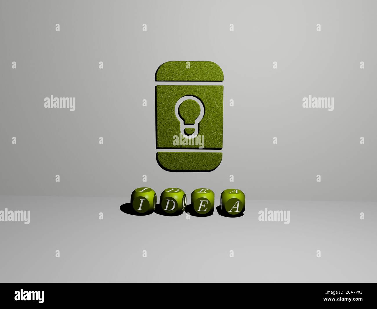 3D representation of IDEA with icon on the wall and text arranged by ...