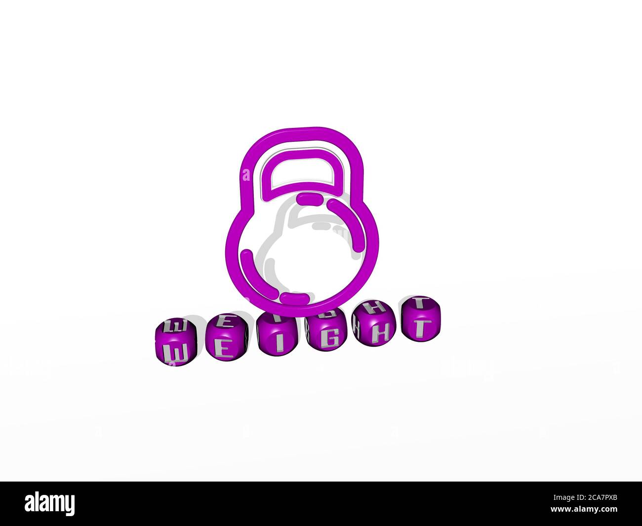 3D illustration of weight graphics and text made by metallic dice ...