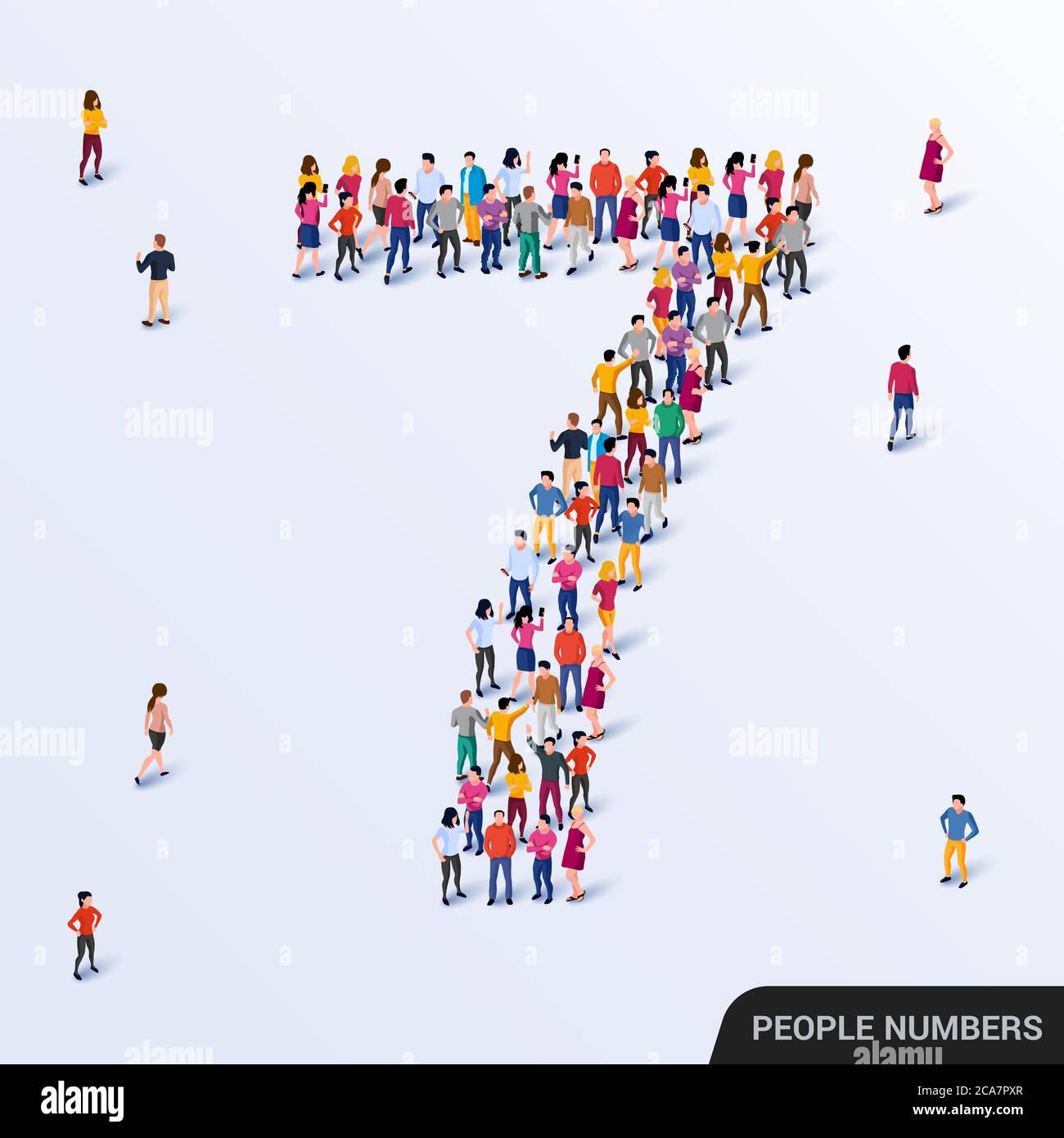 Large group of people in number 7 seven form. Vector illustration Stock ...