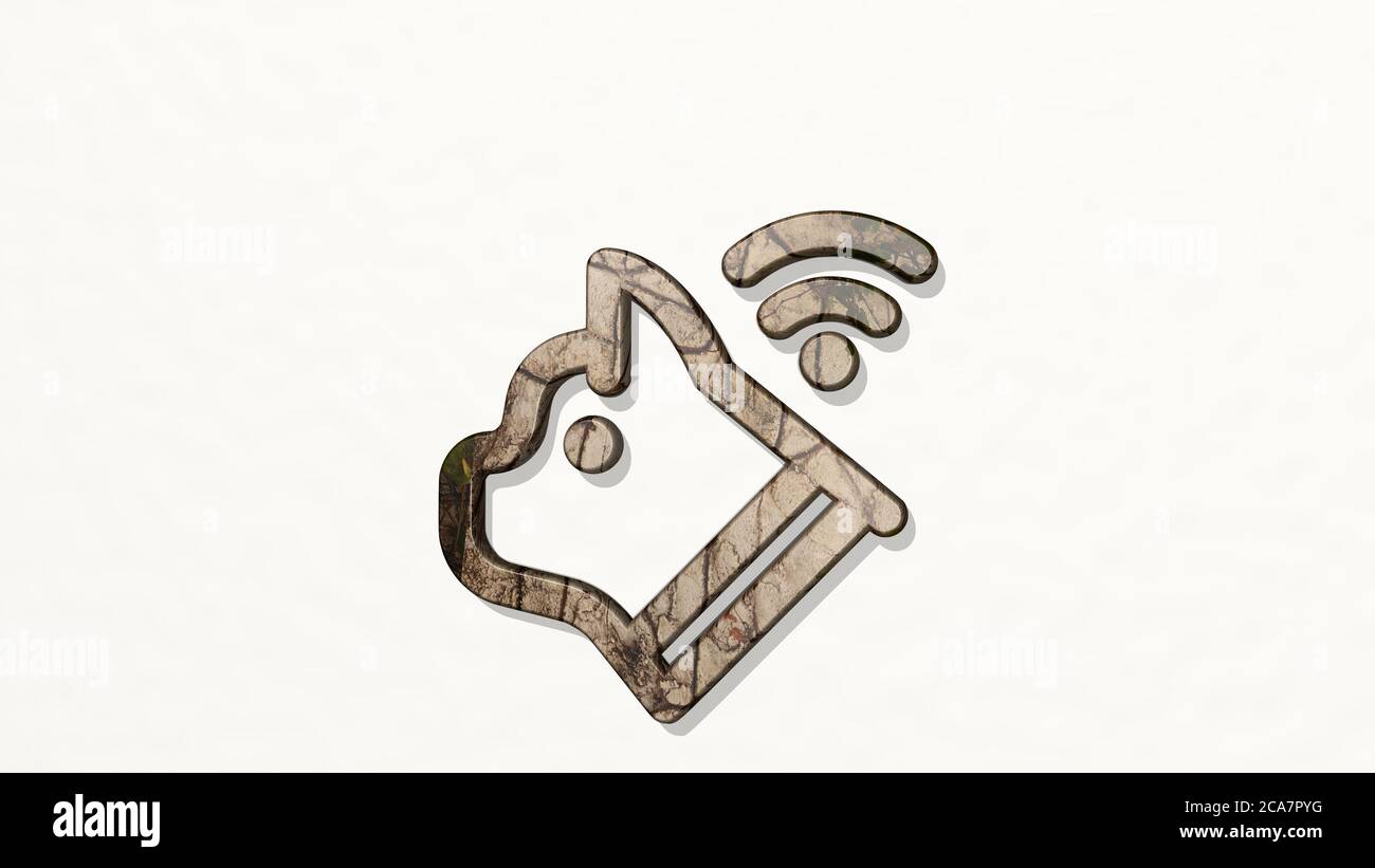 pet tracking cat signal on the wall. 3D illustration of metallic ...