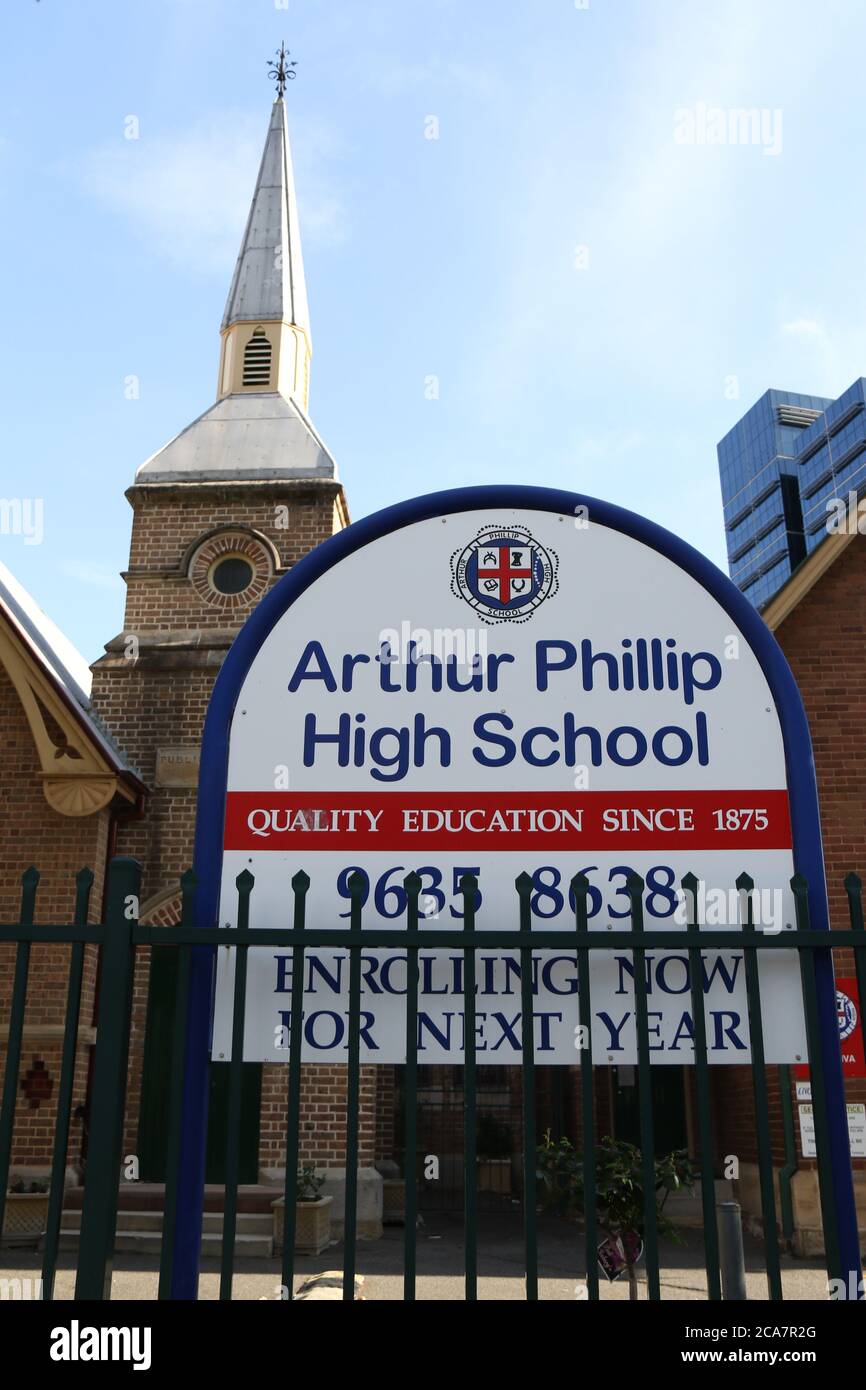 Arthur Phillip High School on Macquarie Street, Parramatta in western ...