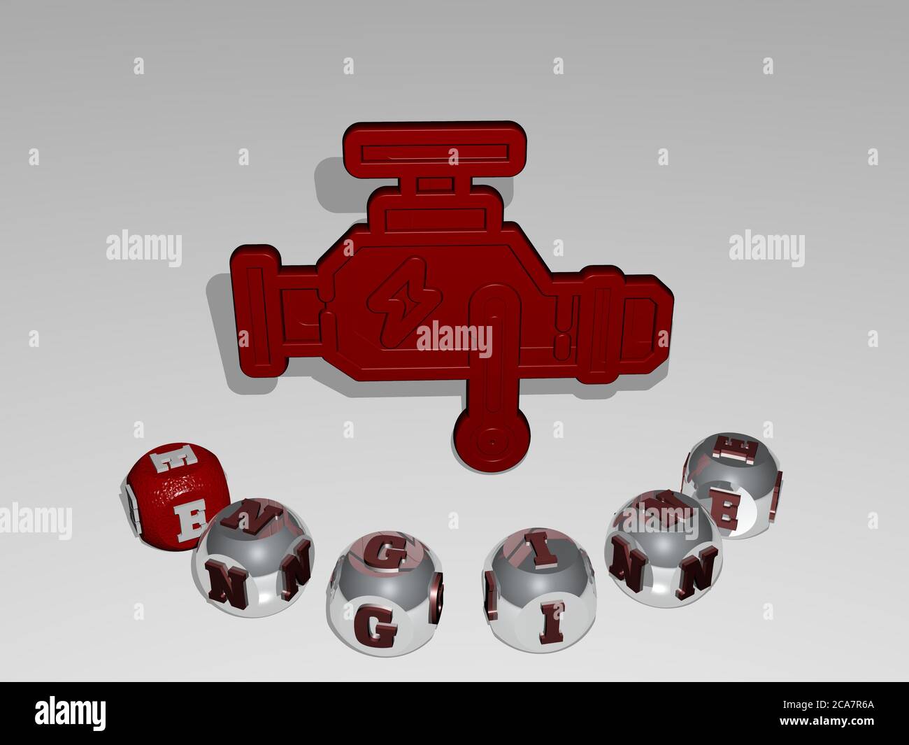 3D graphical image of engine vertically along with text built around ...