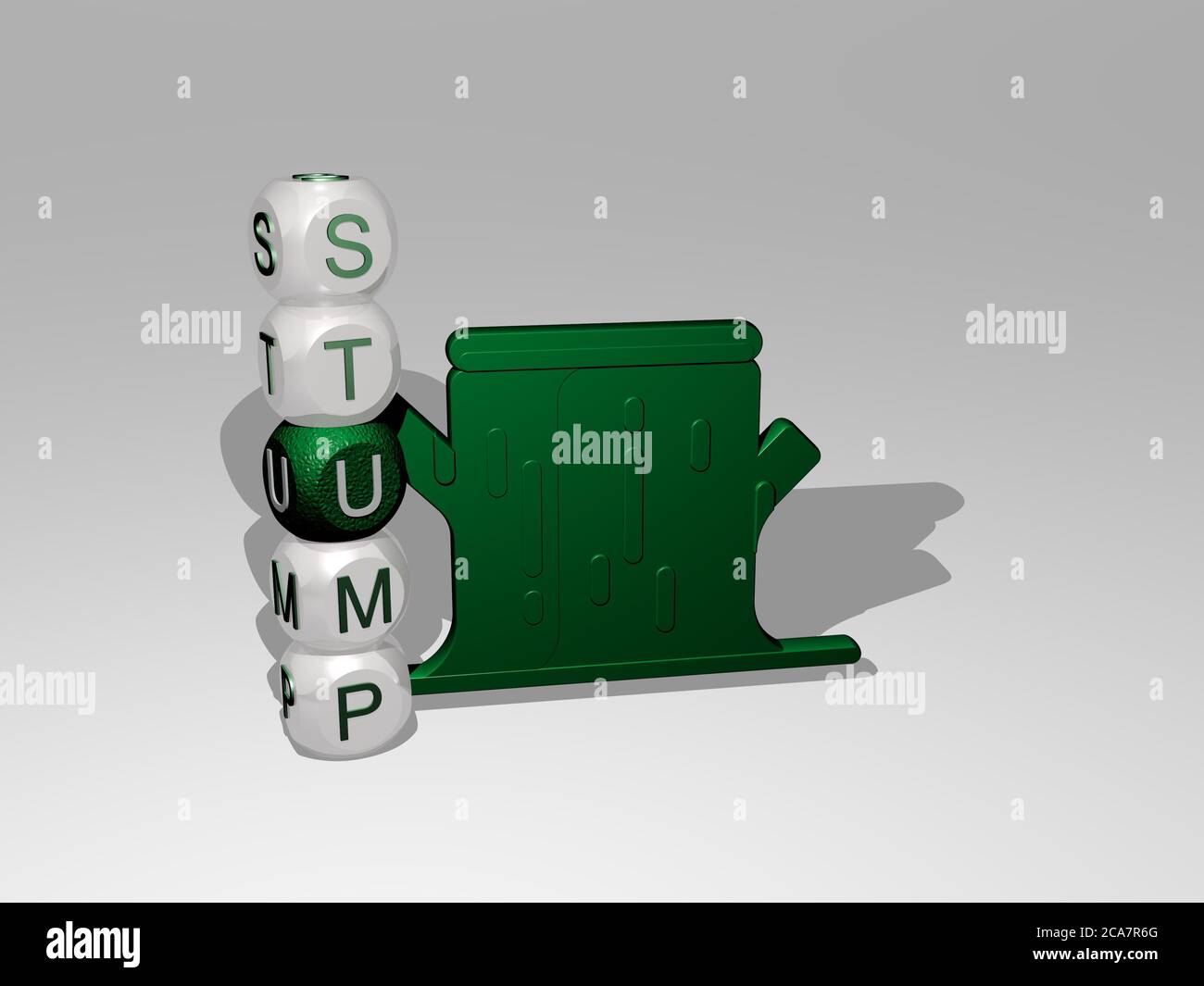 3D representation of stump with icon on the wall and text arranged by ...
