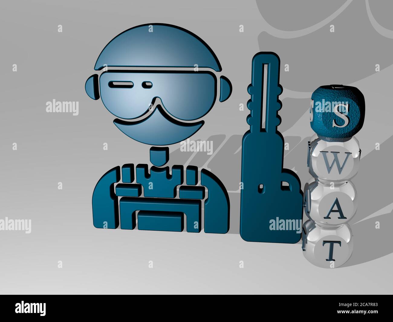 3D representation of SWAT with icon on the wall and text arranged by ...