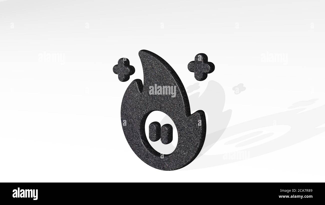 VIDEO GAME MARIO FLAME made by 3D illustration of a shiny metallic ...