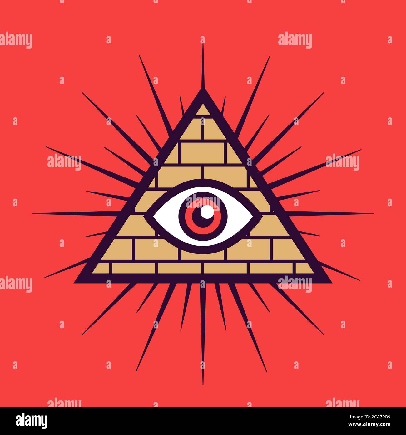 Masonic sign on a red background. pyramid with an eye. flat vector ...