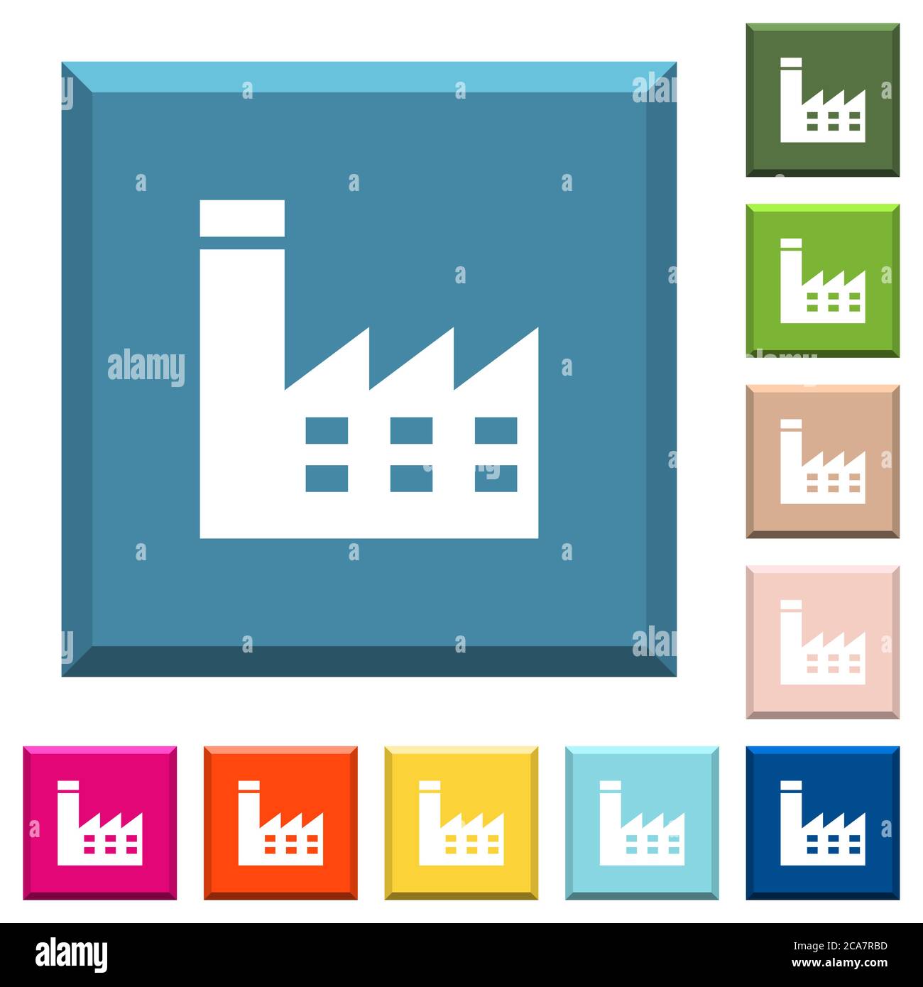 Factory building white icons on edged square buttons in various trendy ...