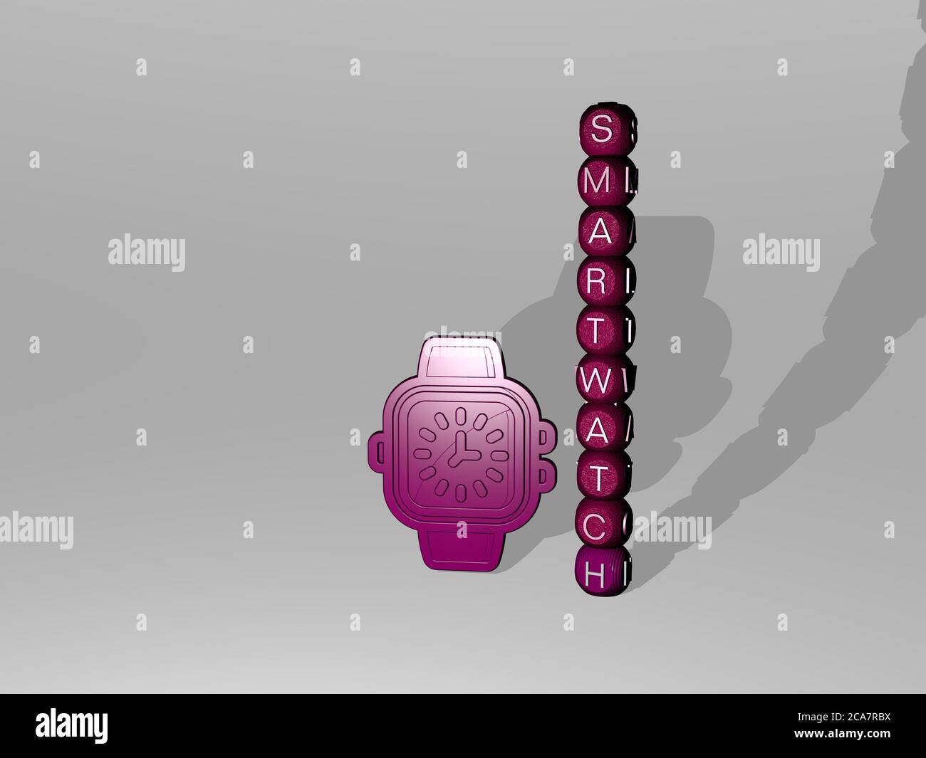 3D graphical image of smartwatch vertically along with text built ...