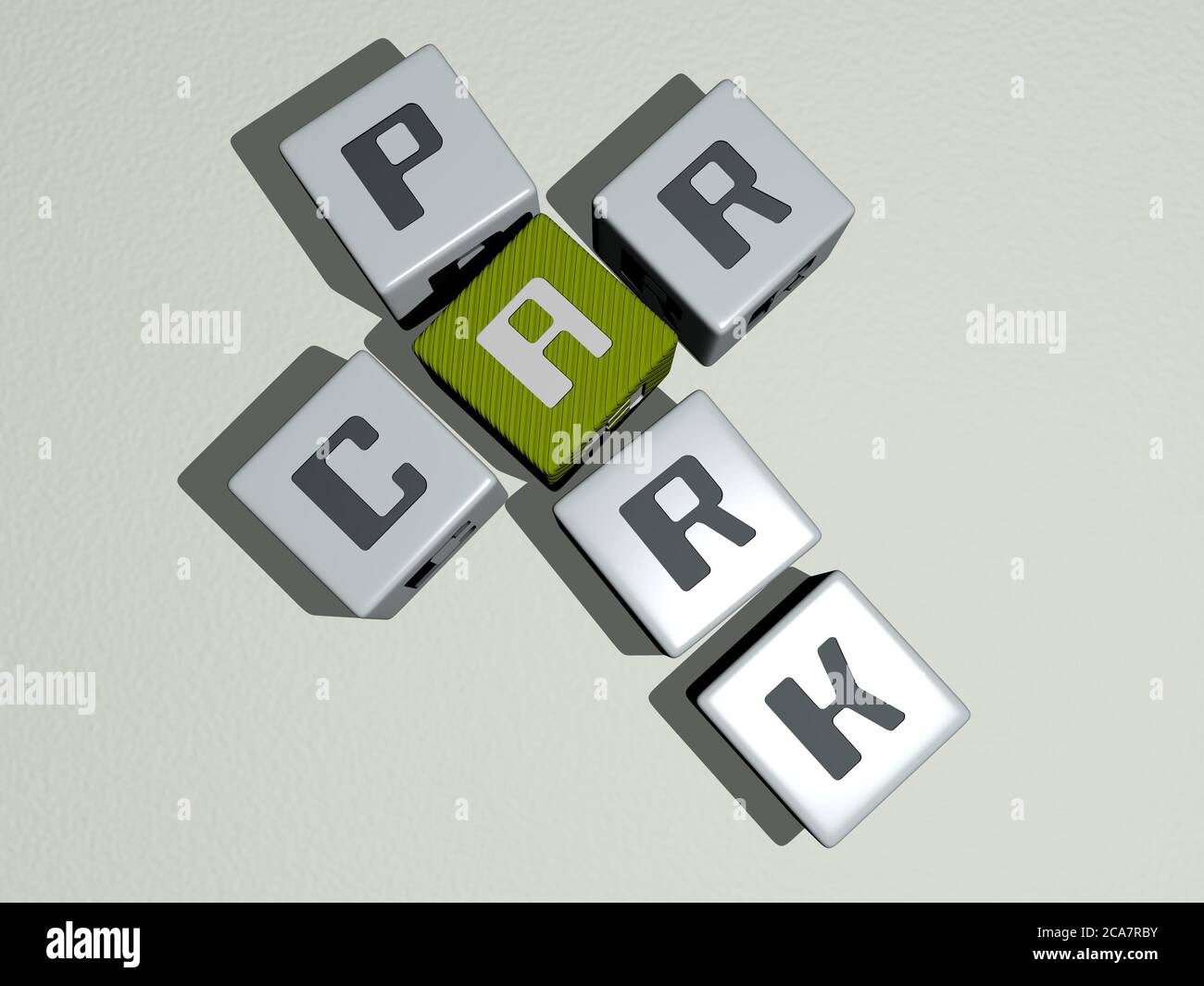 combination of car park built by cubic letters from the top perspective ...