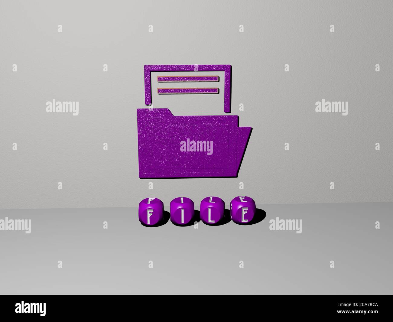 3D illustration of file graphics and text made by metallic dice letters ...