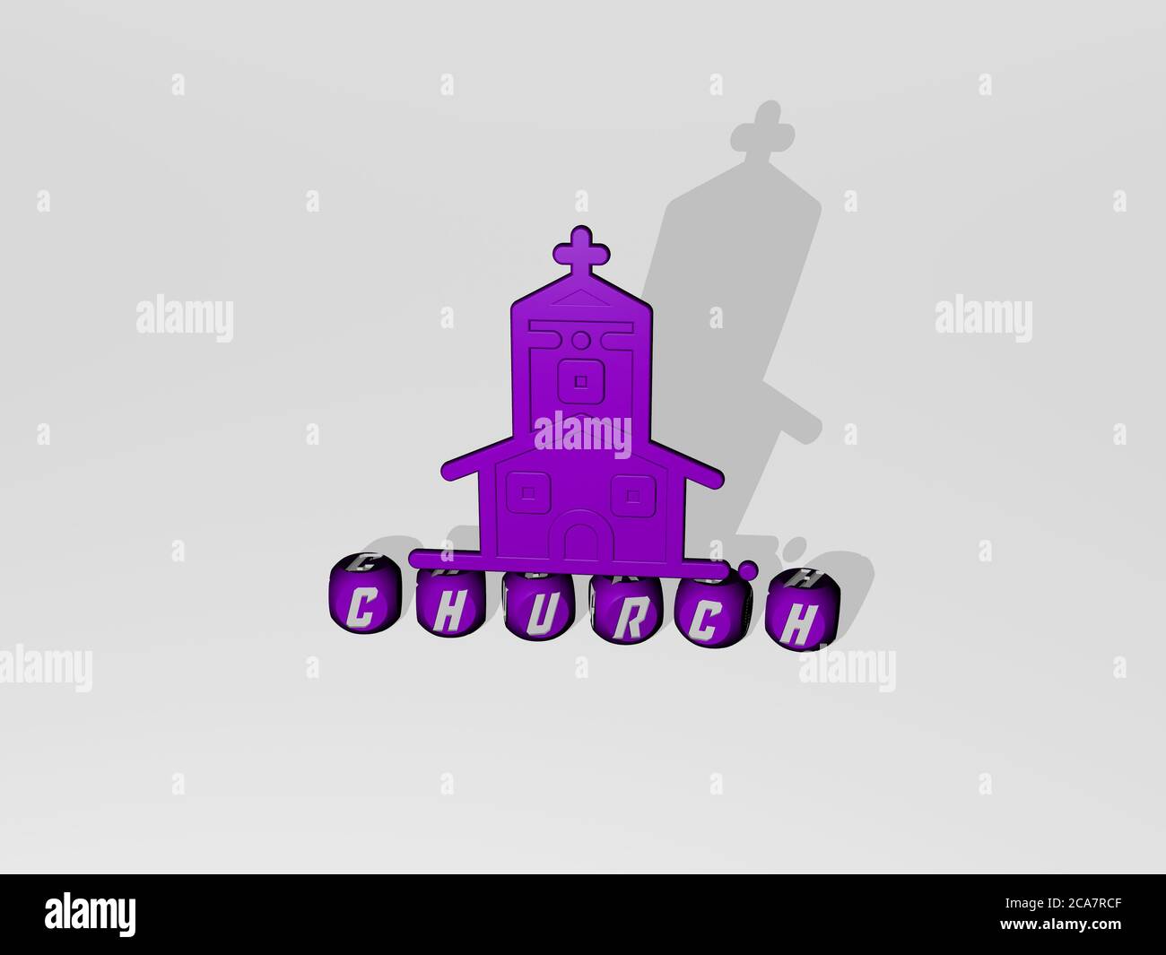 3D illustration of CHURCH graphics and text made by metallic dice ...
