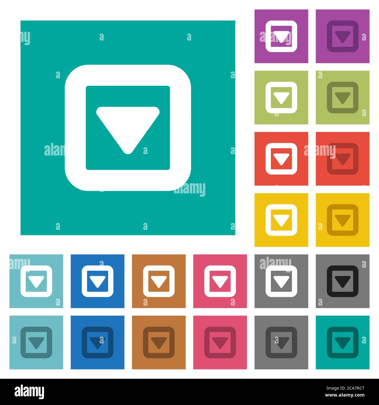 Toggle down multi colored flat icons on plain square backgrounds ...