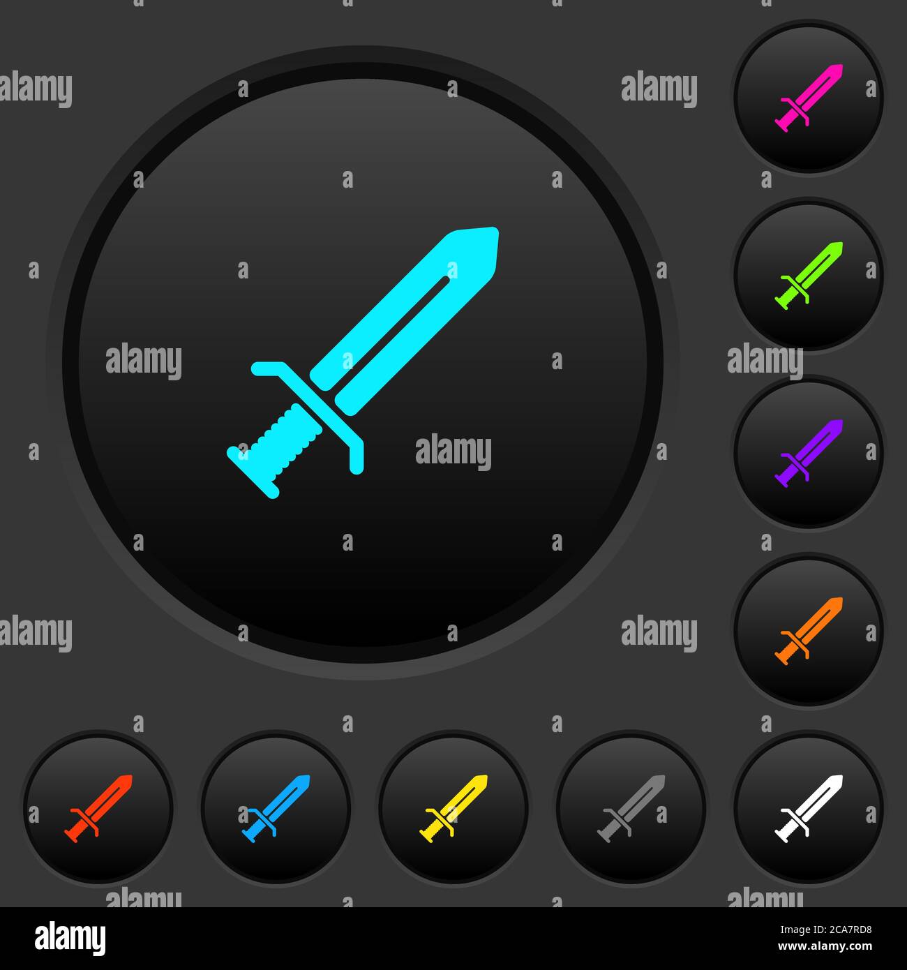 Sword dark push buttons with vivid color icons on dark grey background ...