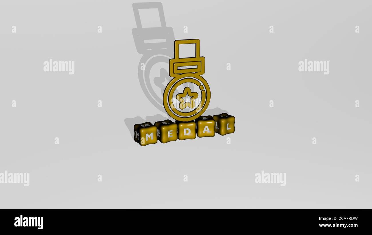 3D illustration of MEDAL graphics and text made by metallic dice ...