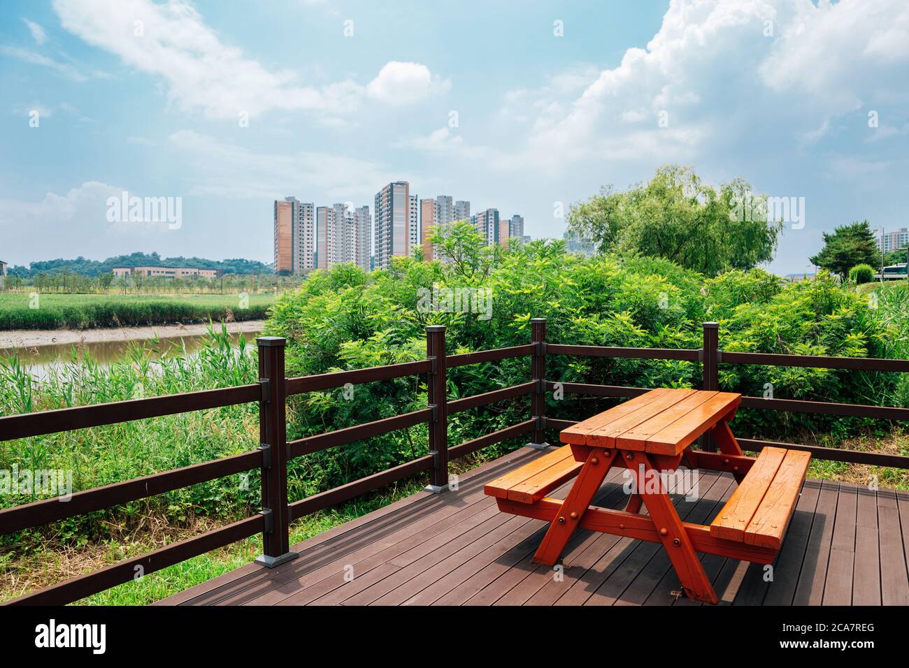 Ansan Reed Marsh Park and apartment buildings in Ansan, Korea Stock ...