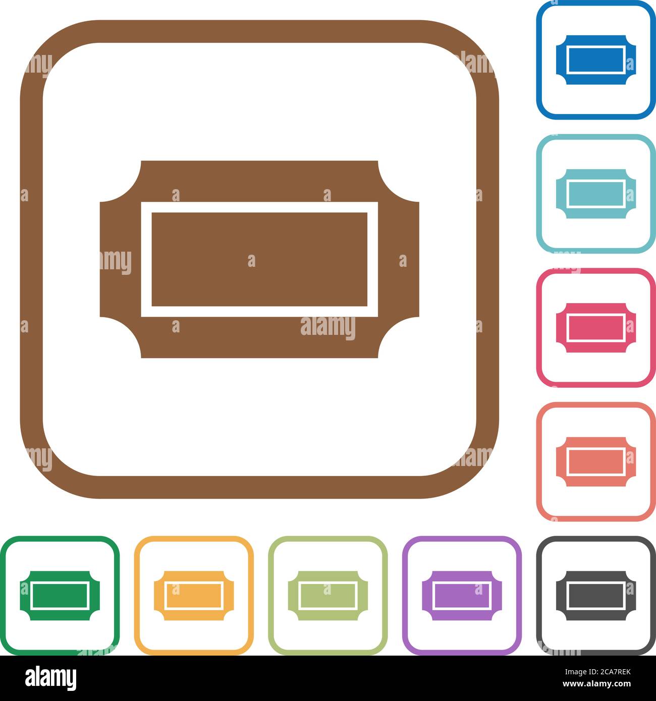 Ticket with straight edges simple icons in color rounded square frames ...