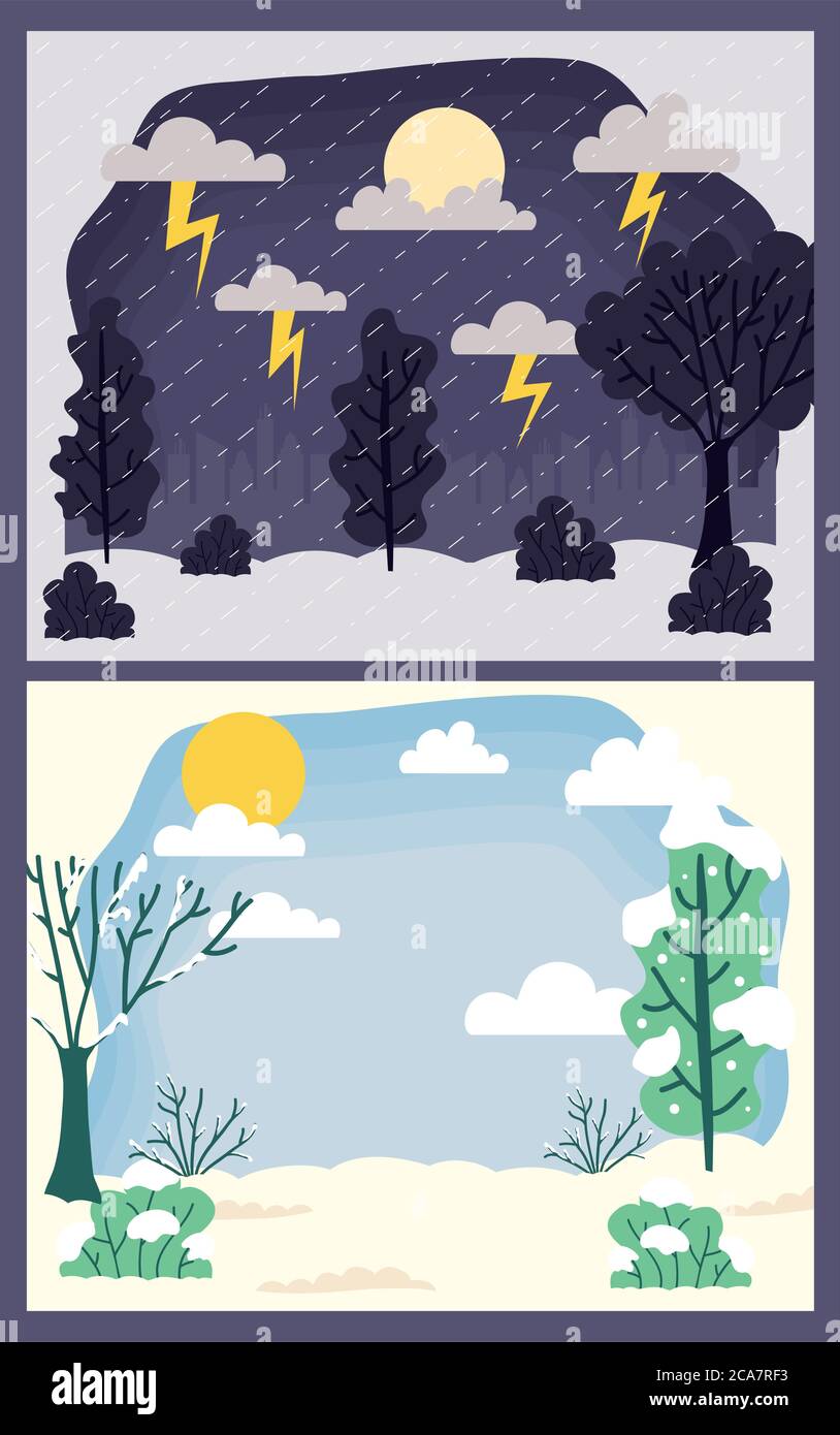 seasons scenes weathers set collections vector illustration design ...