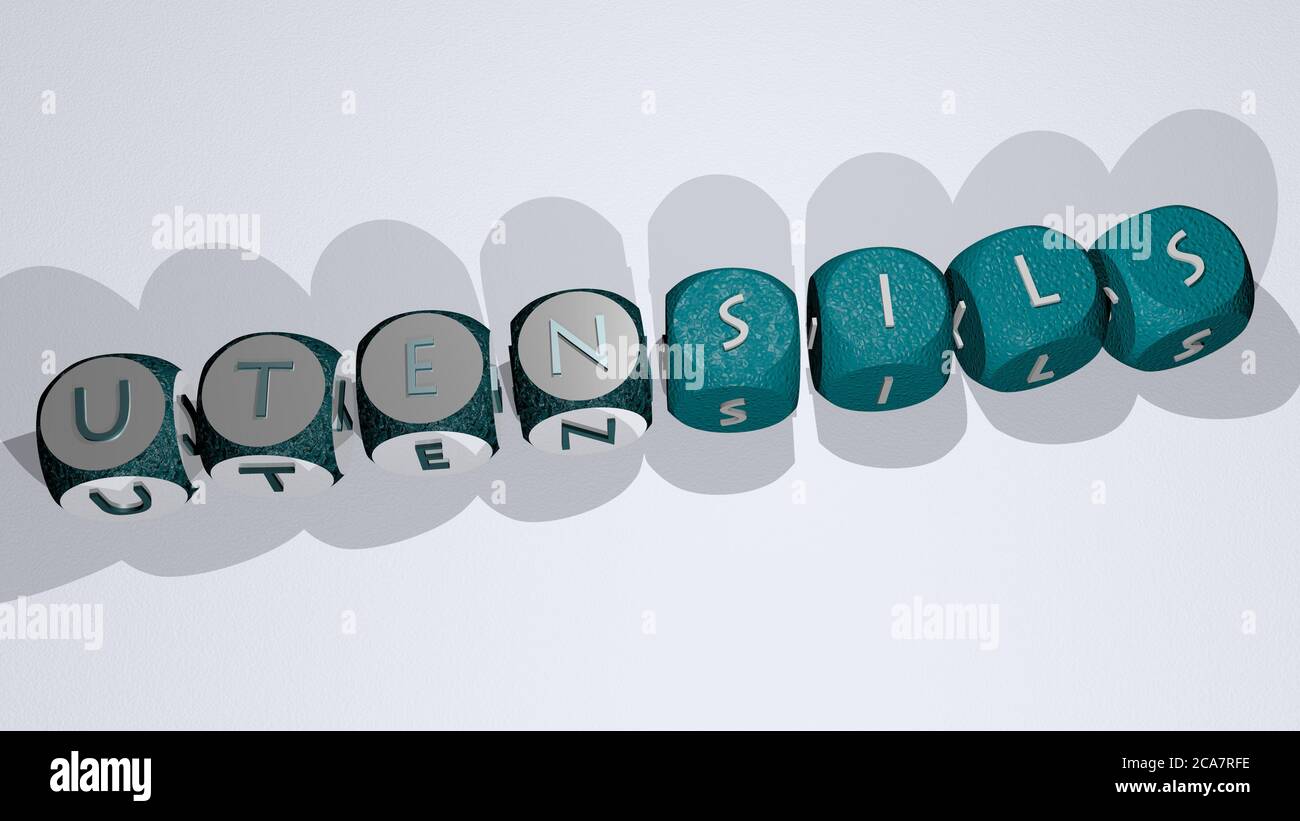 combination of utensils built by cubic letters from the top perspective ...