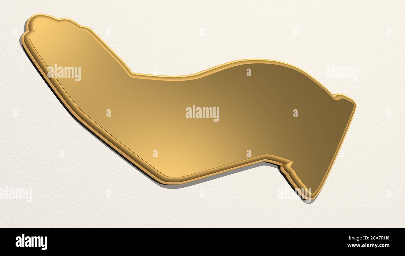 begging hand on the wall. 3D illustration of metallic sculpture over a ...