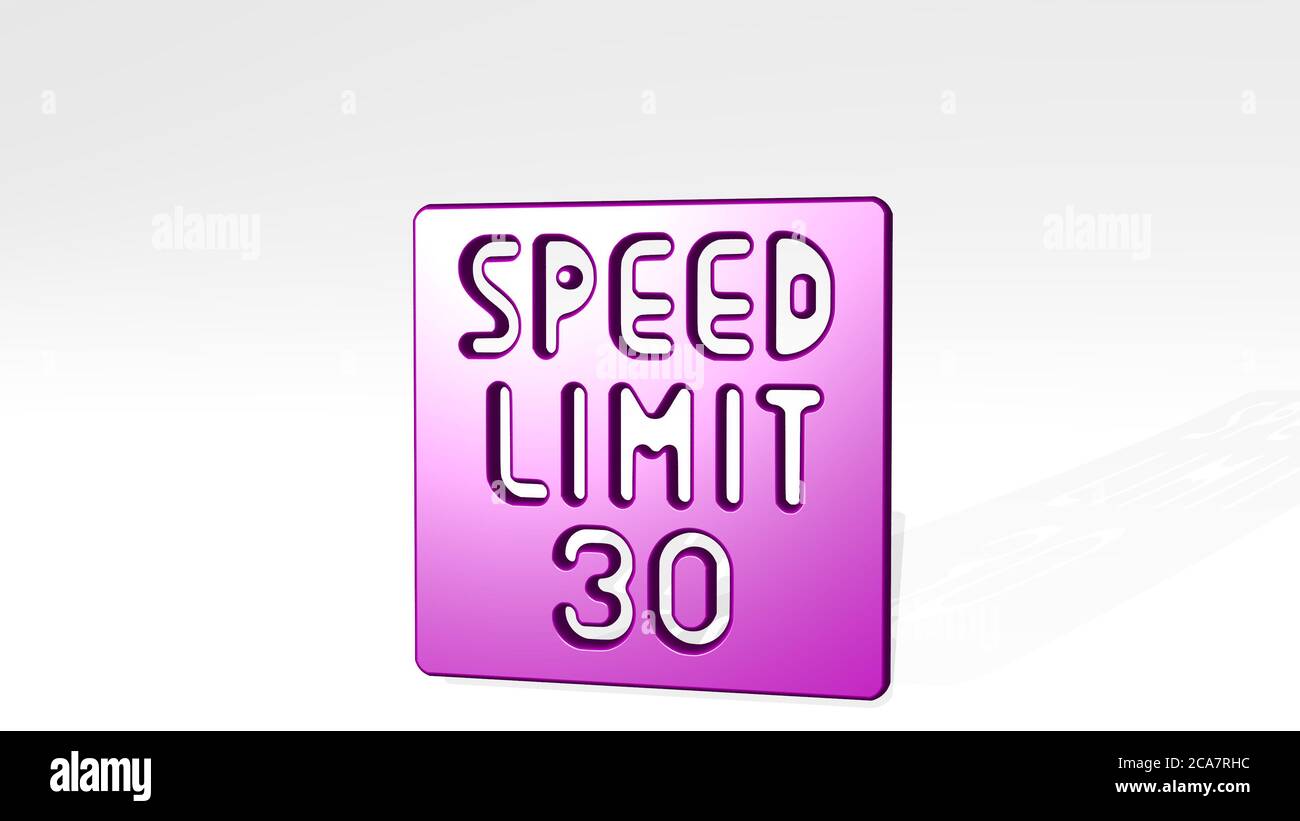 road sign speed limit made by 3D illustration of a shiny metallic ...