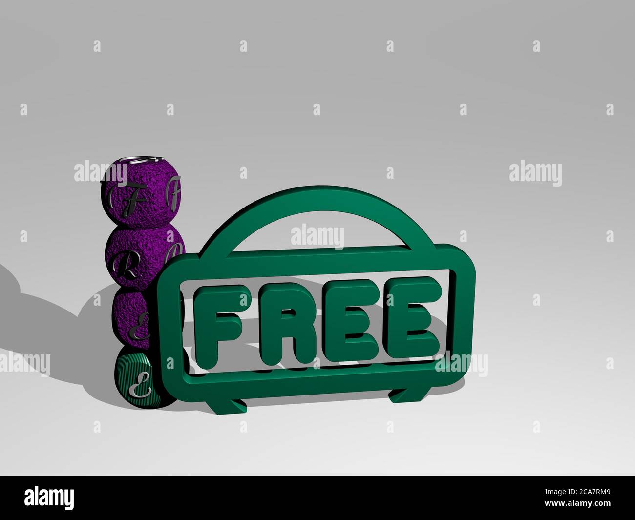 3D representation of FREE with icon on the wall and text arranged by ...