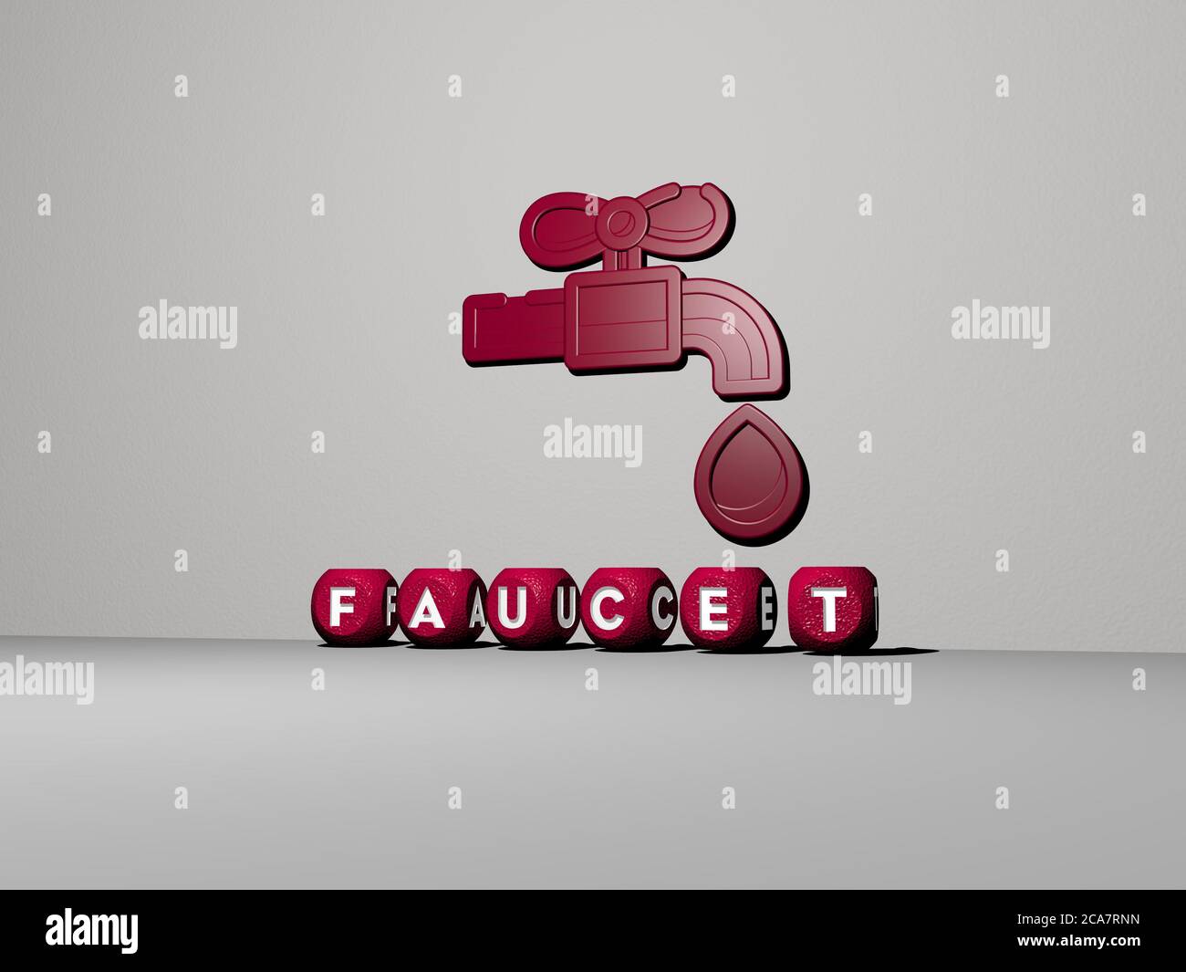 3D representation of faucet with icon on the wall and text arranged by ...