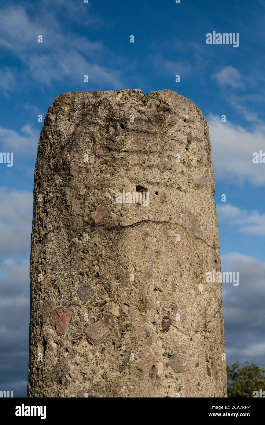 A carved column from the Temple of Two Columns on the North Platform of ...