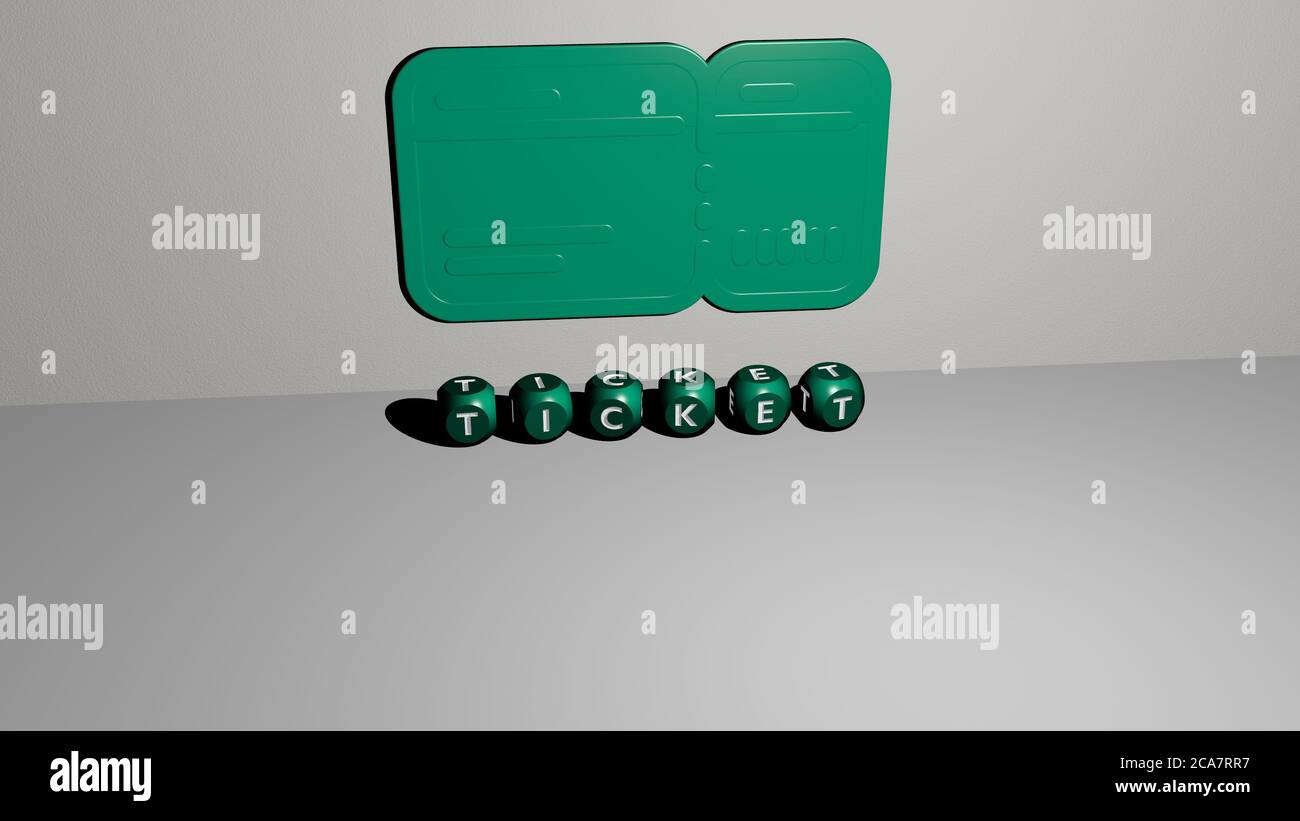 3D graphical image of TICKET vertically along with text built by ...