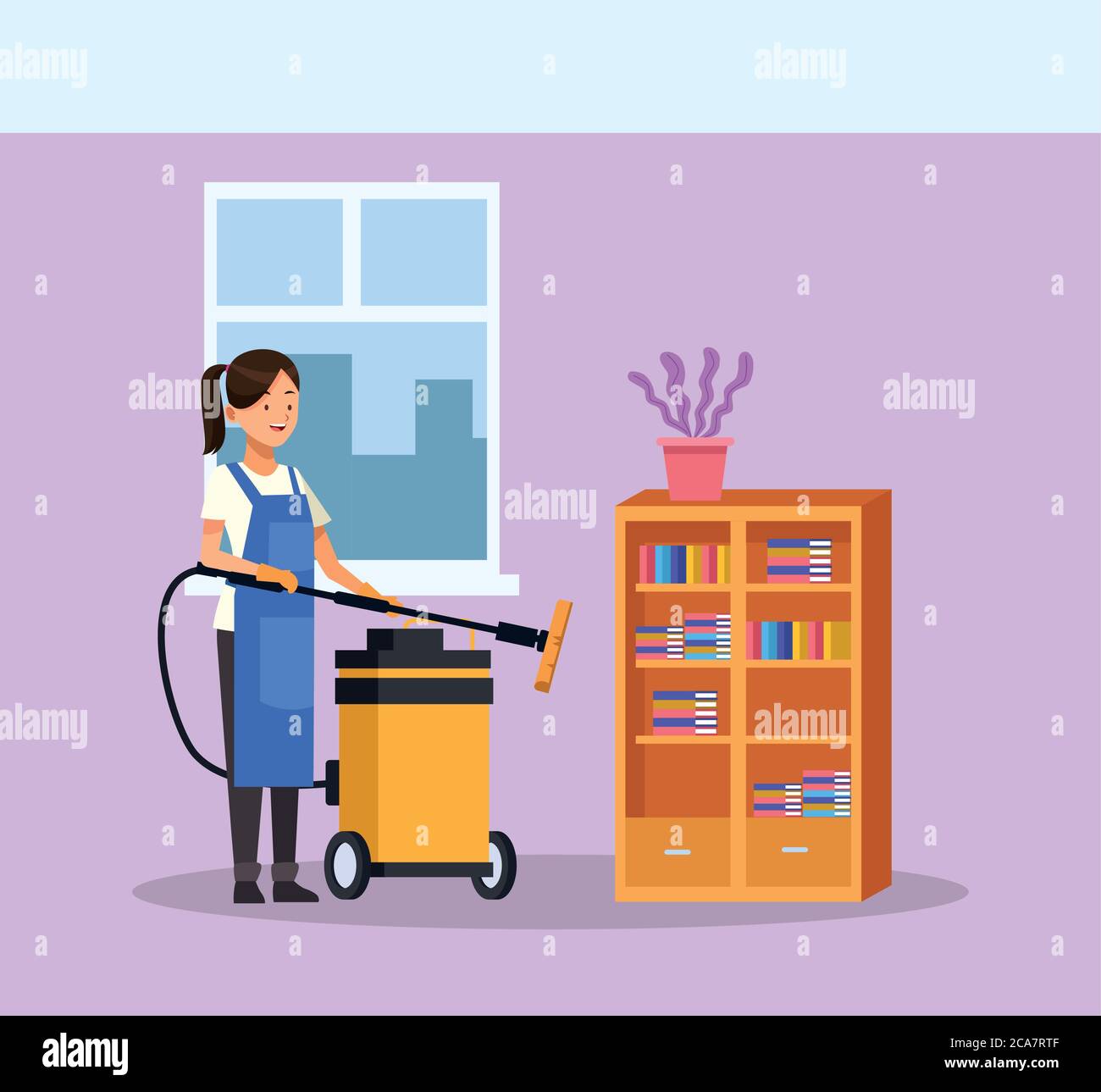 housekeeping female worker with cleaner vacuum avatar character vector ...