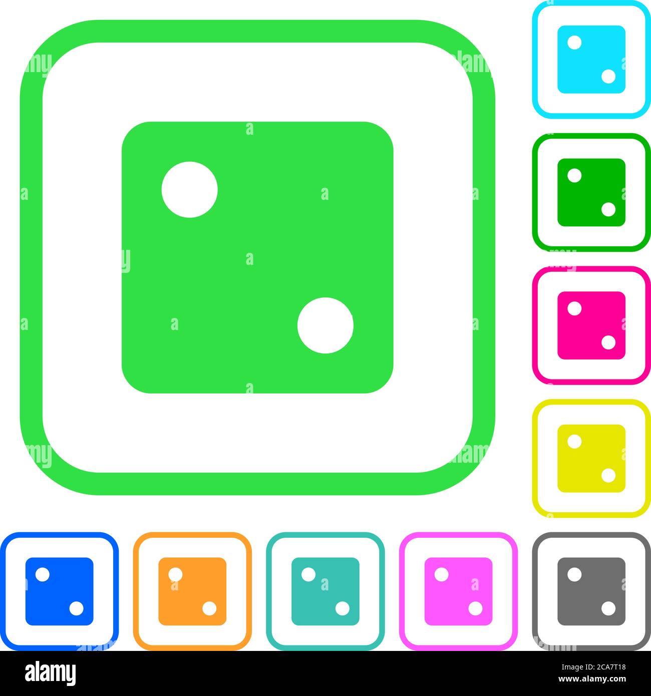 Dice two vivid colored flat icons in curved borders on white background ...