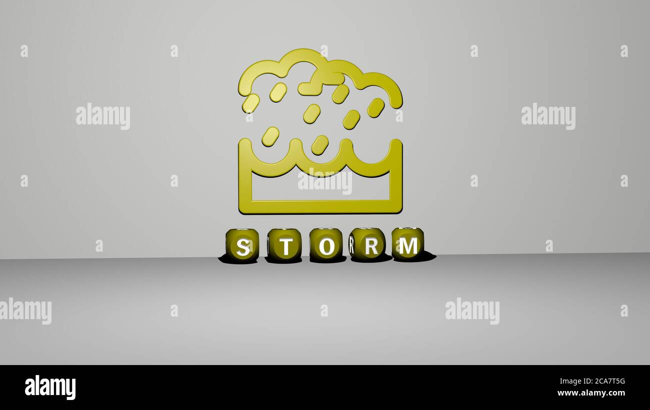 3D illustration of storm graphics and text made by metallic dice ...