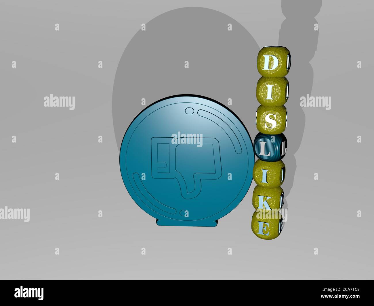 3D representation of DISLIKE with icon on the wall and text arranged by ...