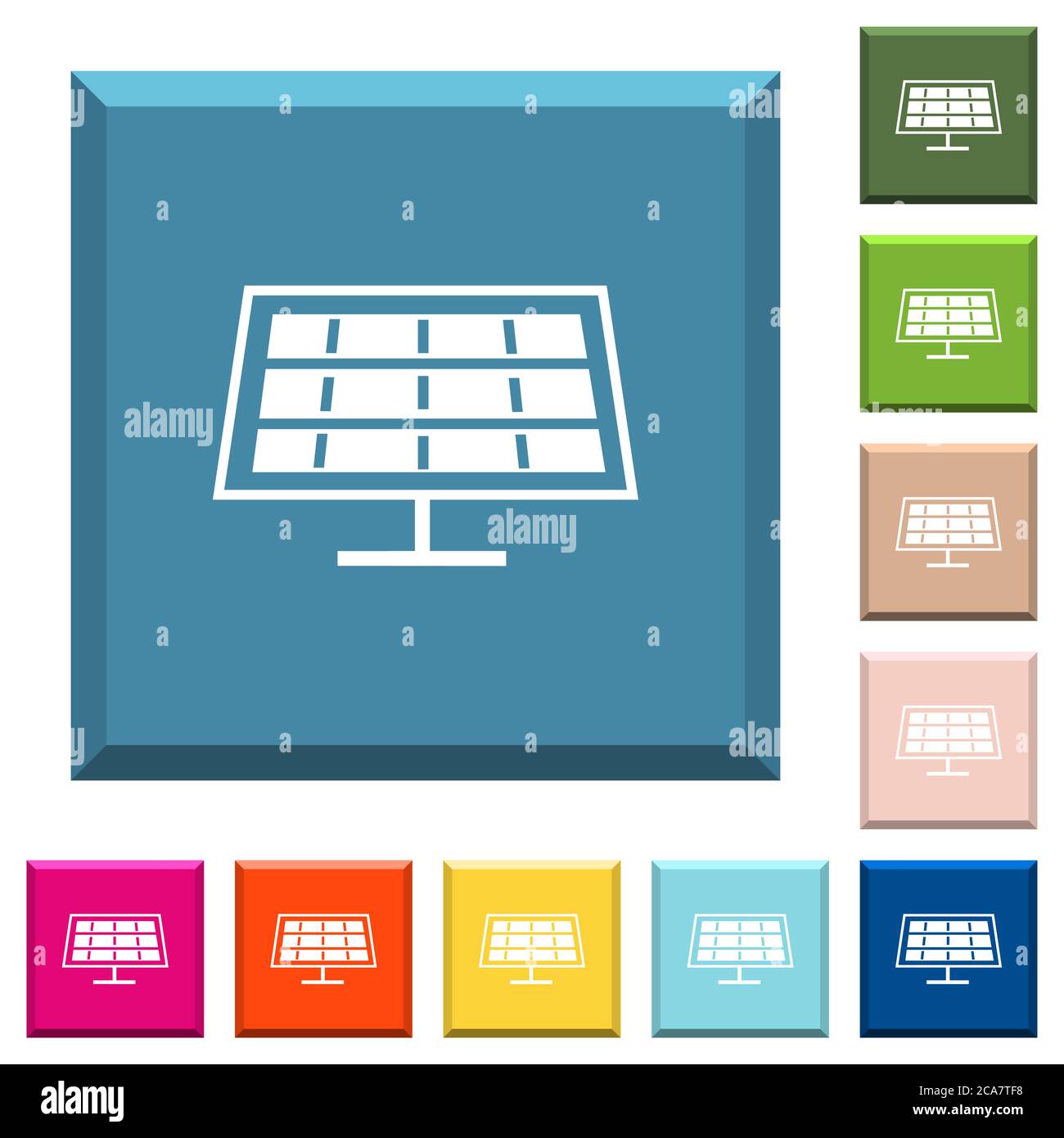 Solar panel white icons on edged square buttons in various trendy ...