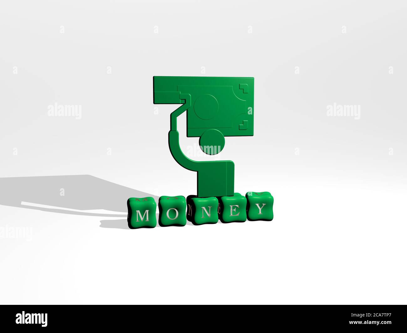 3D illustration of money graphics and text made by metallic dice ...