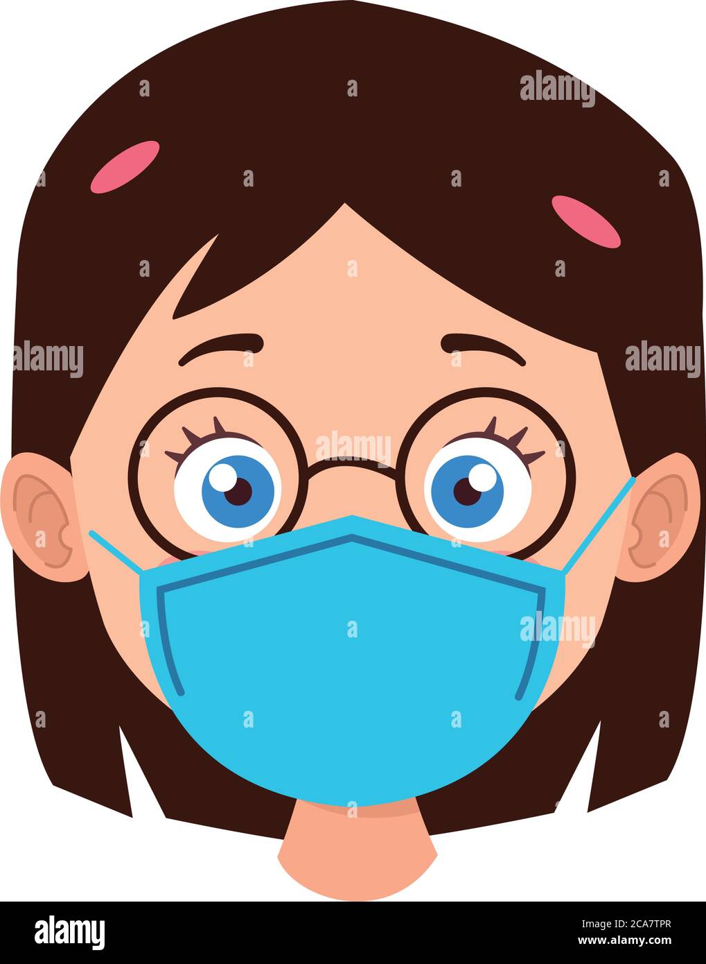 little girl wearing medical mask head character vector illustration ...