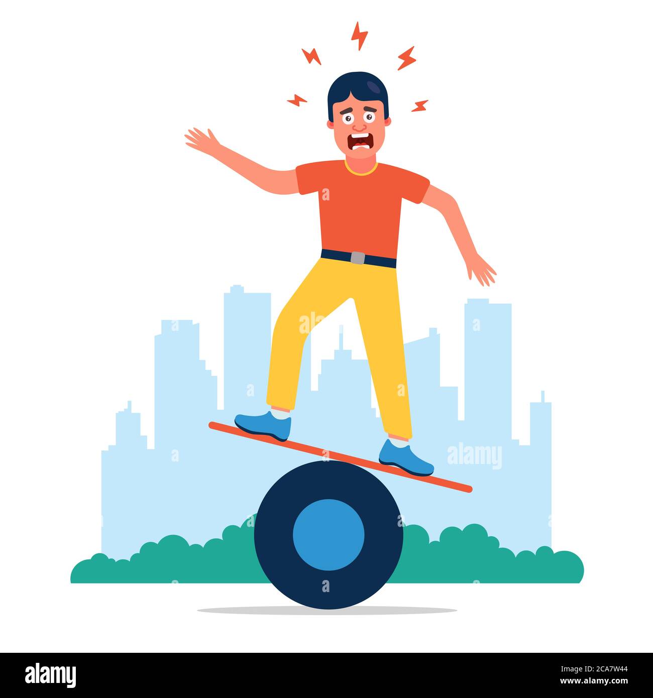 the man is trying to keep his balance, but not learning well. Flat ...