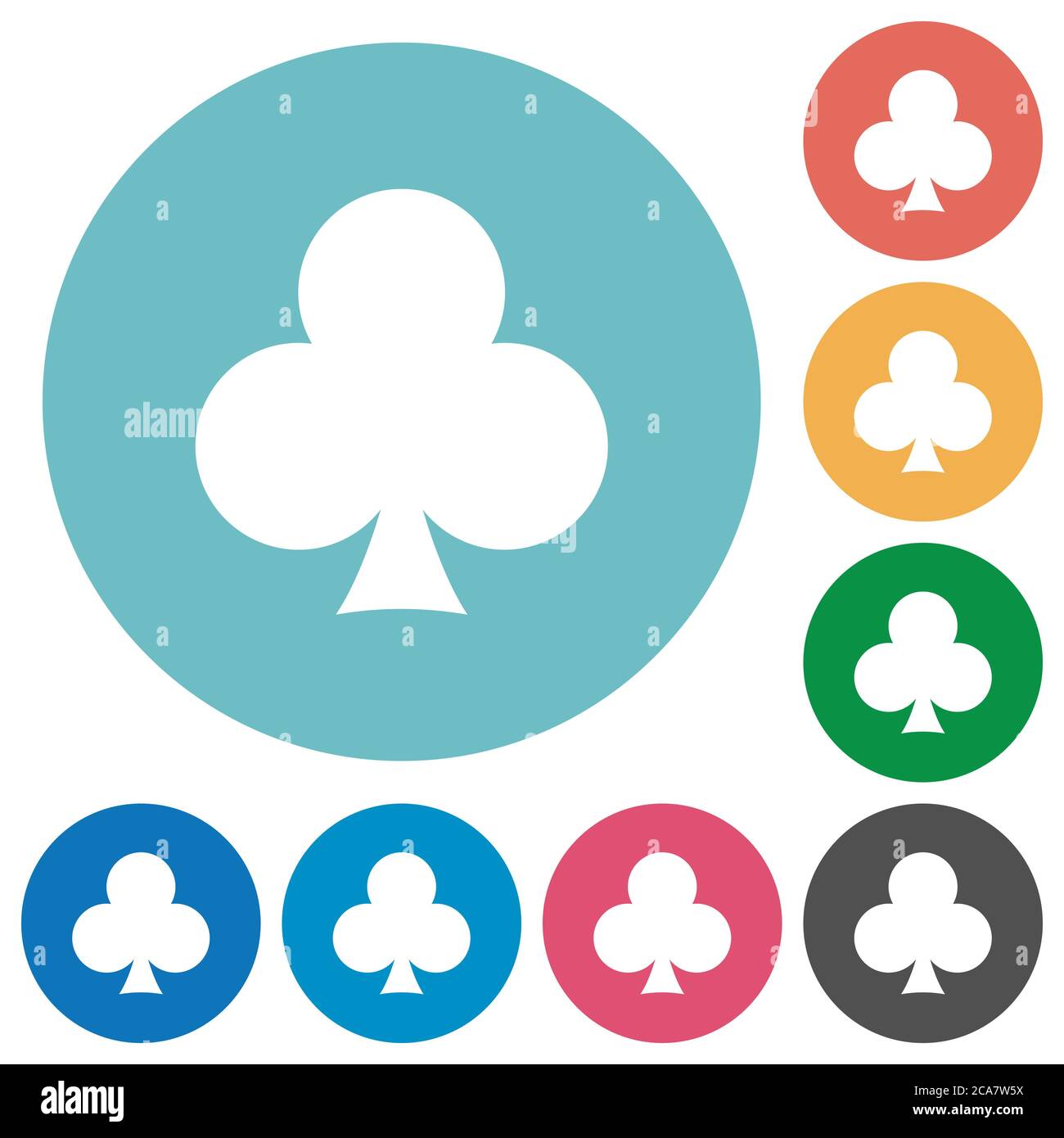 Club card symbol flat white icons on round color backgrounds Stock ...