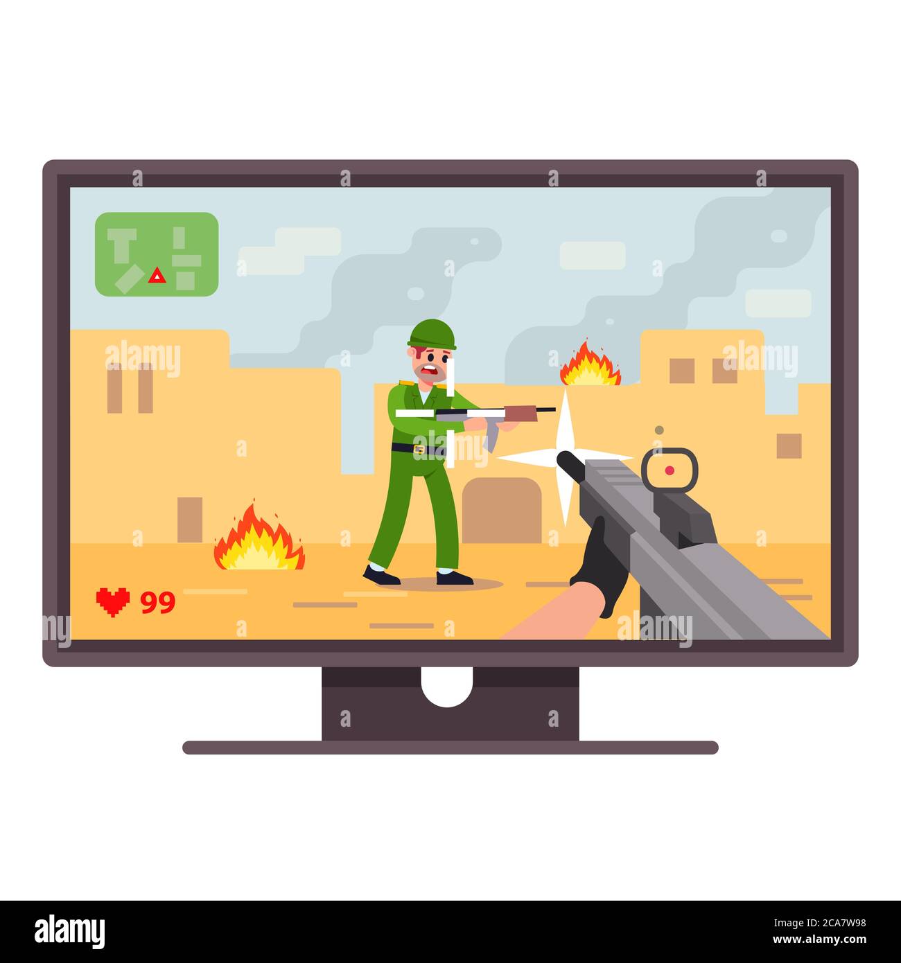 playing a computer game on a computer. shoot in games. home vertical ...